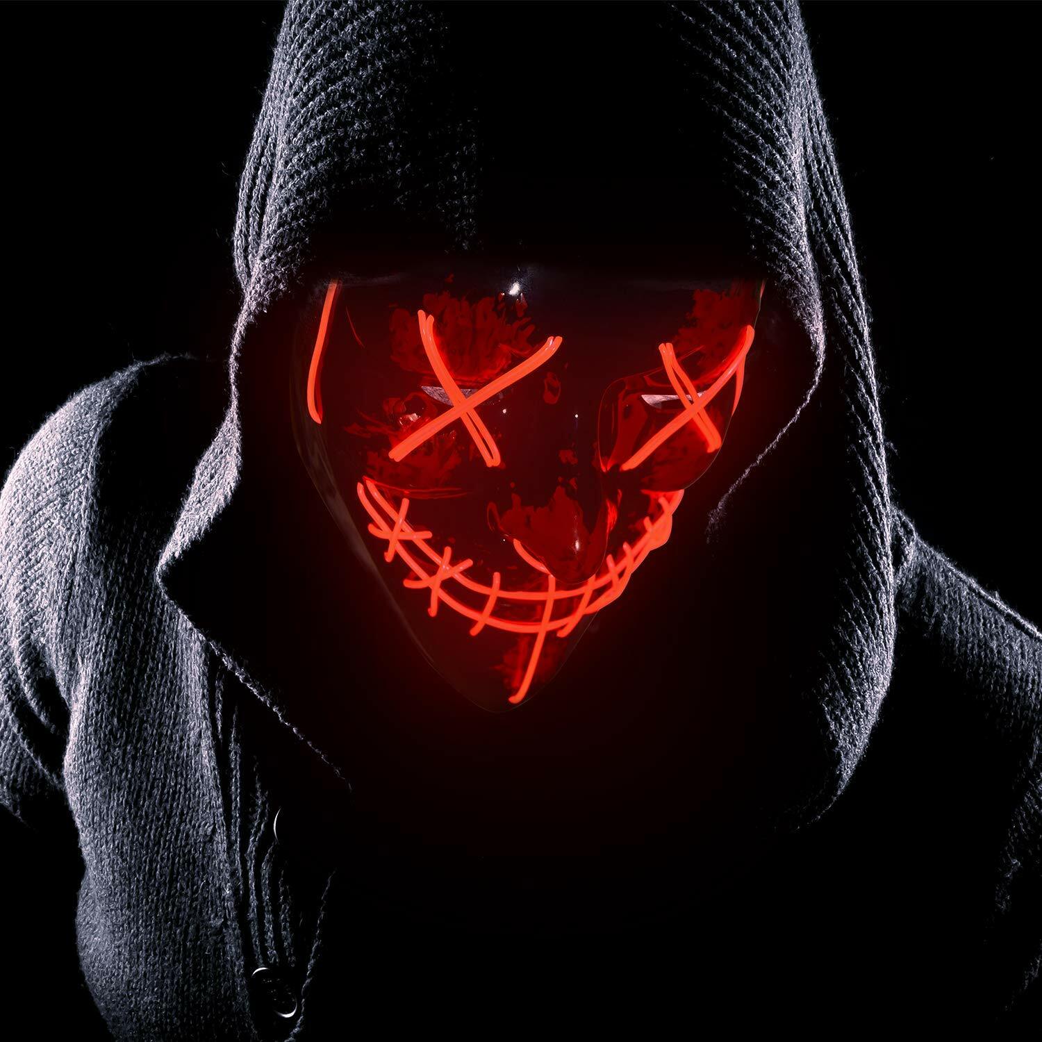 Neon Stitches Halloween Mask LED Light Up Costume Party Purge Rave ...