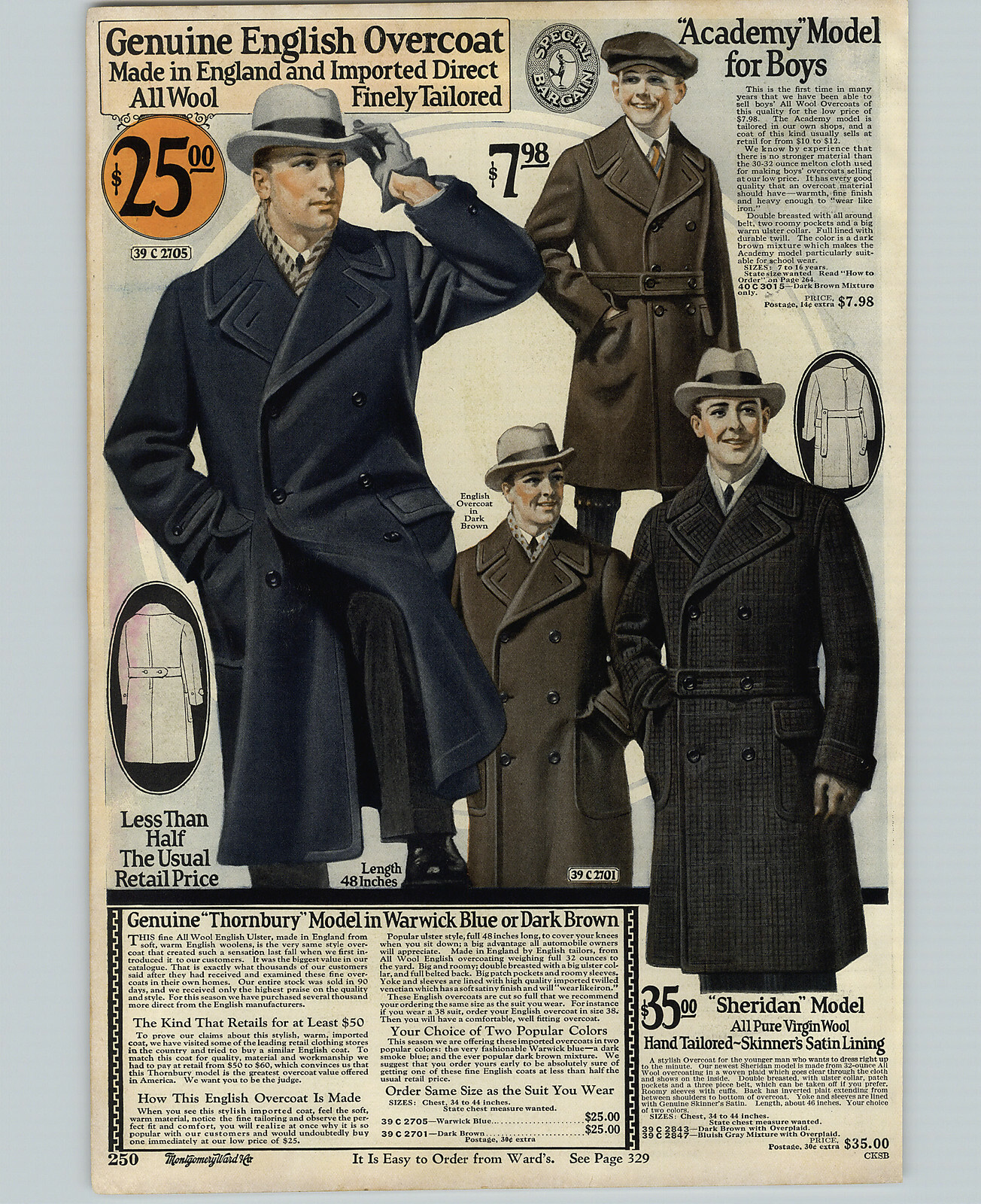 1925 PAPER AD Stillson Men's Suits English Overcoat Coat Sheridan ...