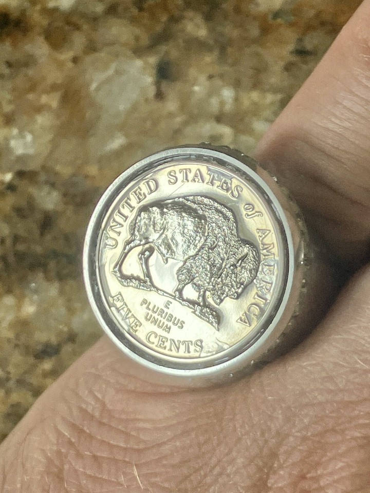 Stainless Steel Silver 2005 American US Cameo Buffalo Nickel Coin Ring ...