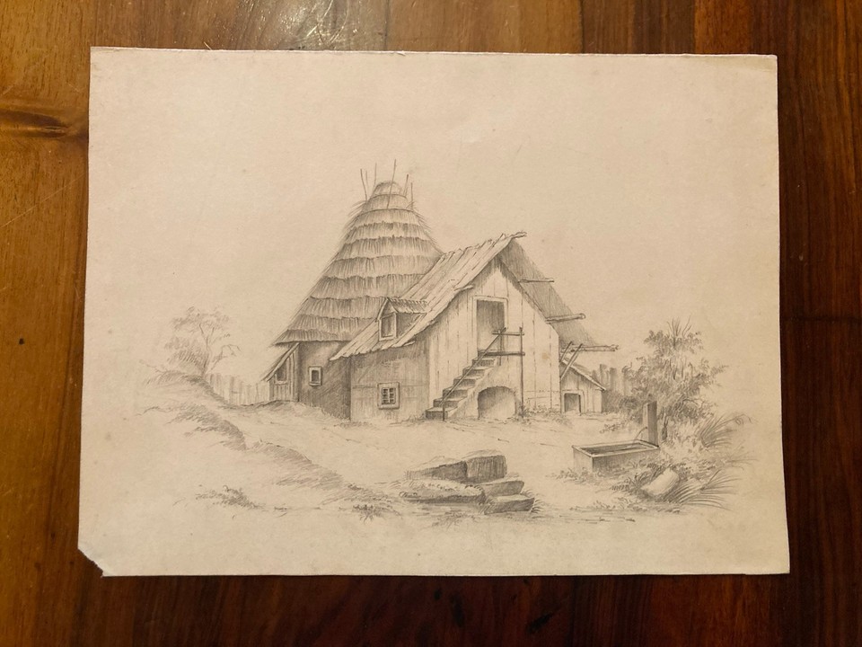 Drawing Xixth Pencil Prosper Barbot Art Antique Pad Landscape Home Roof ...