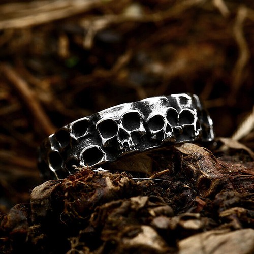 Men's Retro Skull Band Gothic Skull Stainless Steel Vintage Open ...