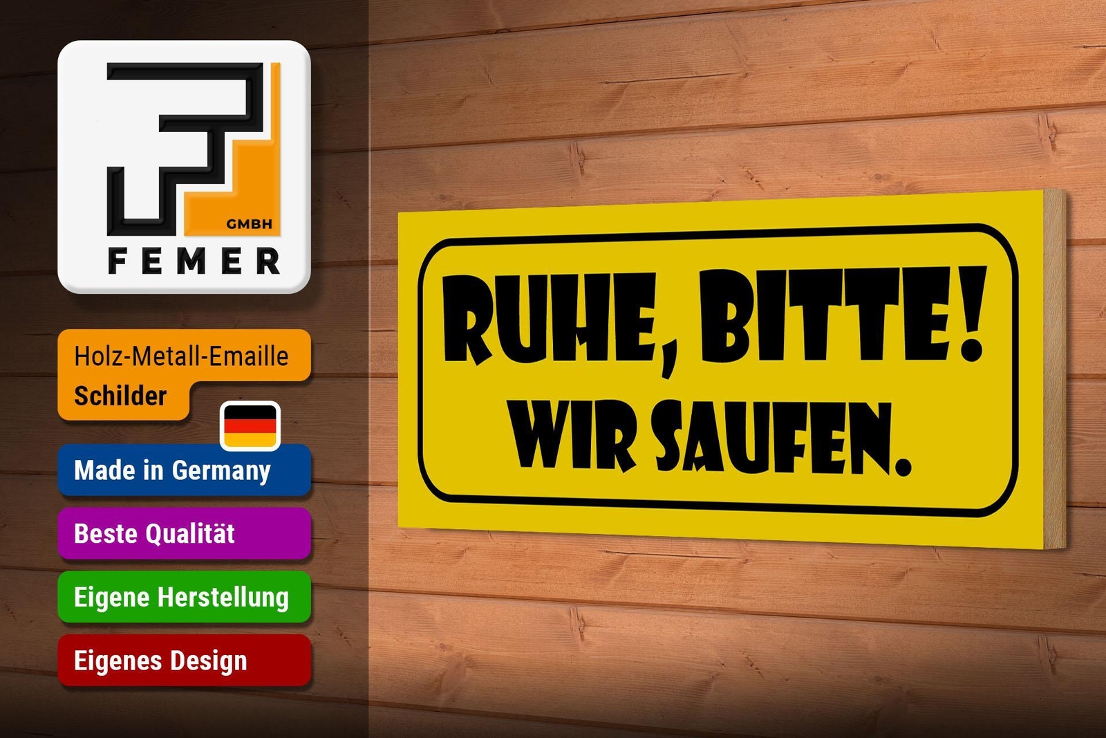 Holzschild Spruch 27x10 cm Ruhe, Bitte Wir saufen Holz Deko Schild ...