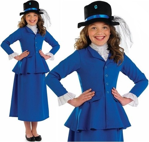 Childs Victorian Nanny Fancy Dress Costume Girls Mary Poppins Blue ...