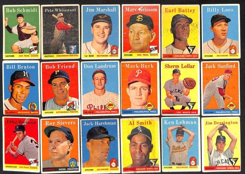 1958 Topps GOOD avg lot of 34 different baseball cards low grade BV$361 ...