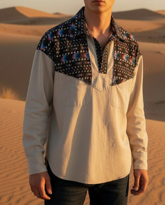 Western Signatures by Eds West Shirt M 100% Cotton Aztec Yoke Beige ...