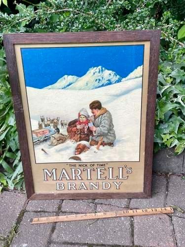 Martell's Cognac Brandy Dog Sleigh North Pole Pub Advertising Card Sign ...