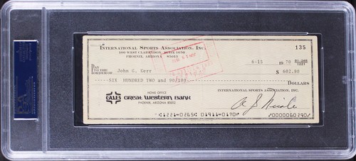 76ers Johnny Red Kerr Signed 3x8.25 Check Dated 6/15/1970 PSA/DNA ...
