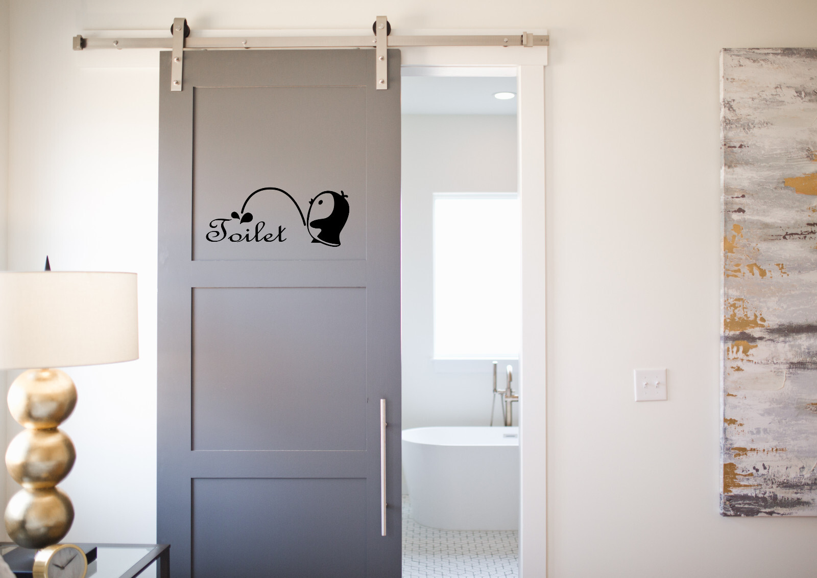 Penguin Peeing Toilet Design Funny Animal Bedroom Wall Art Decal Vinyl ...