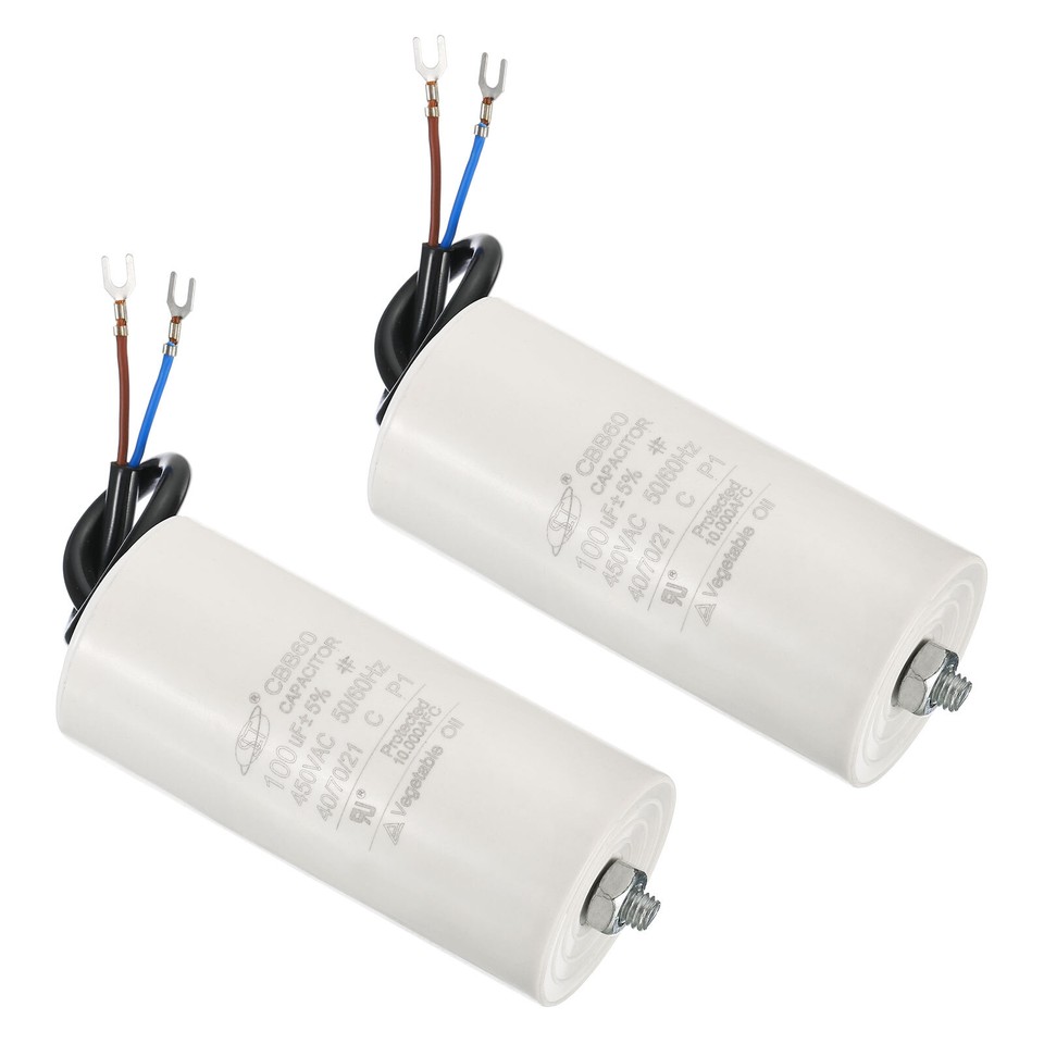 CBB60 100uF Run Capacitor,2Pcs AC450V 2Wire 50/60Hz Cylinder with Screw ...