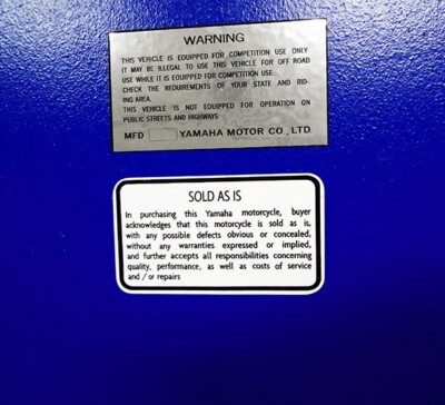 Yamaha warning decal set YZ YFZ RD IT DT 125 250 400 500 AHRMA OW RT WR ...