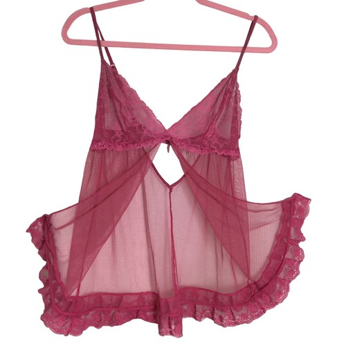 Victorias Secret M Babydoll Nightie Pink Sheer Mesh Lace Ruffles ...