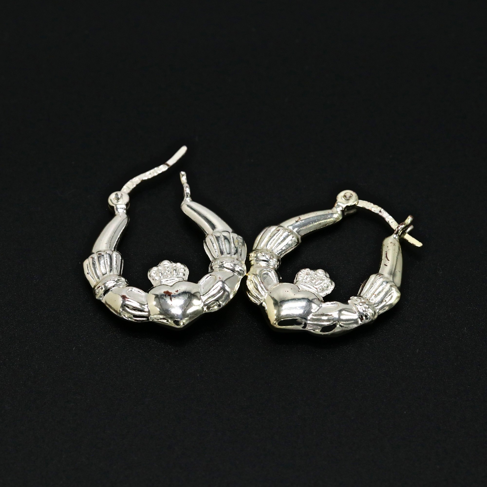 Sterling Silver Heart and Crown Hoop Earrings, English Lock Closure ...