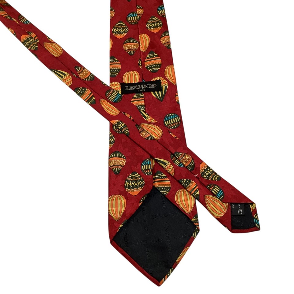 LEONARD PARIS Mens 100% Silk Necktie ITALY Luxury HOT AIR BALLOONS Red ...