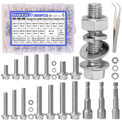 300Pcs M5 M6 M8 Flanged Hex Head Bolts and Nuts Assortment Kit (10Mm to ...