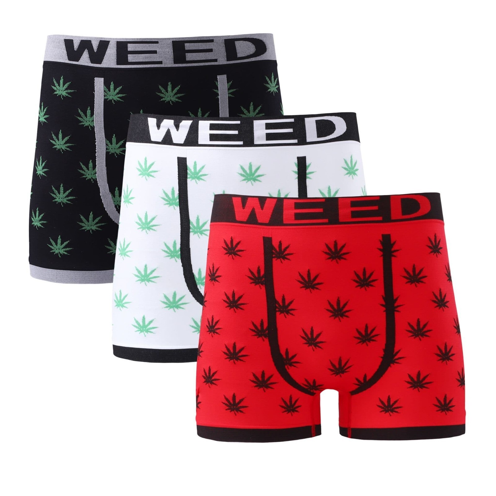3/6 Pairs of Mens Seamless Cannabis Weed Leaf Boxer Underwear Sport ...