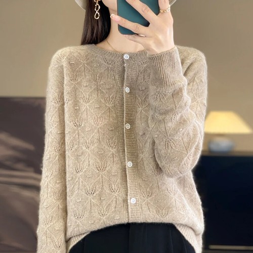 Spring Women Cardigan Sweater Hollow Cashmere Knitted Autumn Coat ...