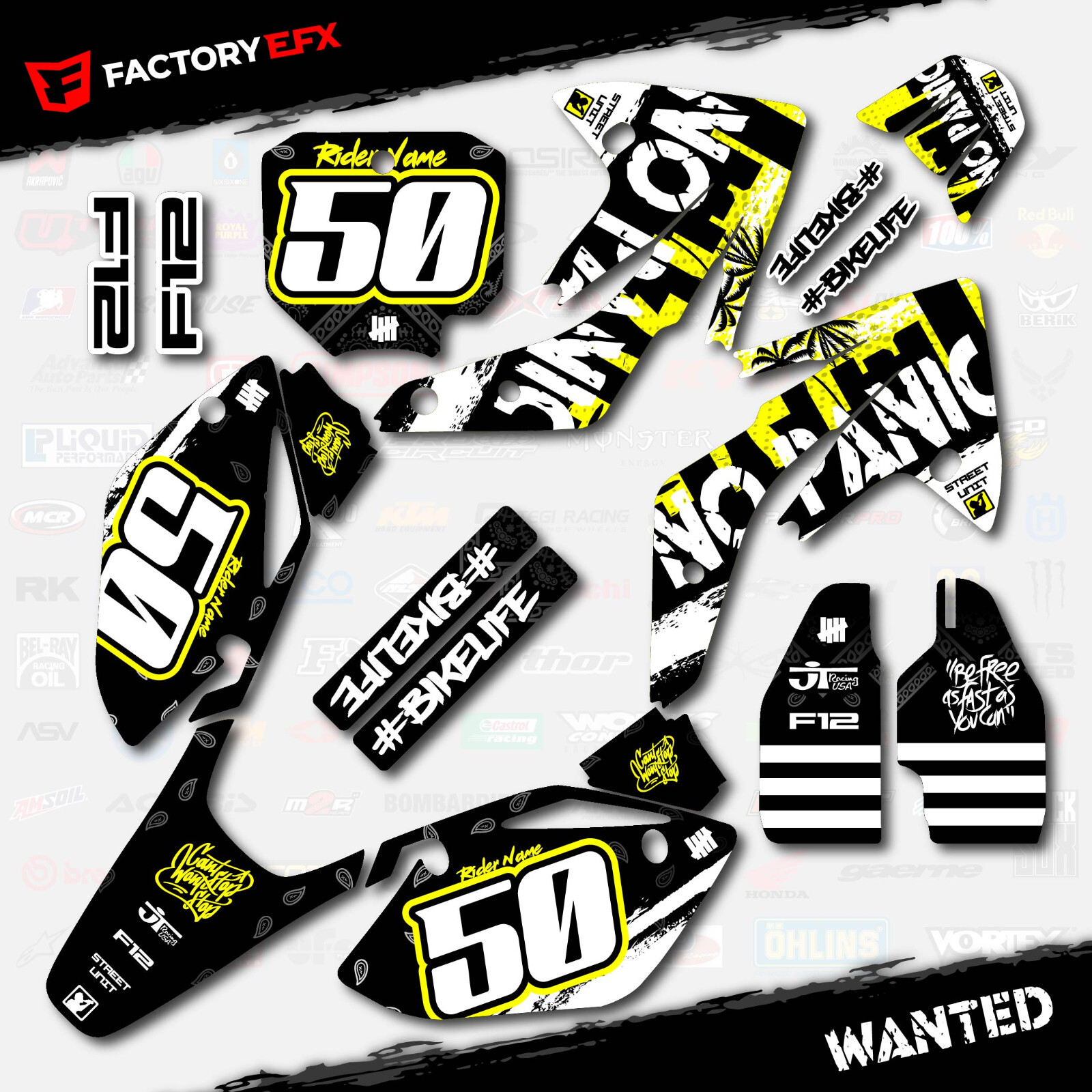 Yellow Wanted Racing Graphics Kit fits Honda CRF150R 07-25 CRF 150R ...