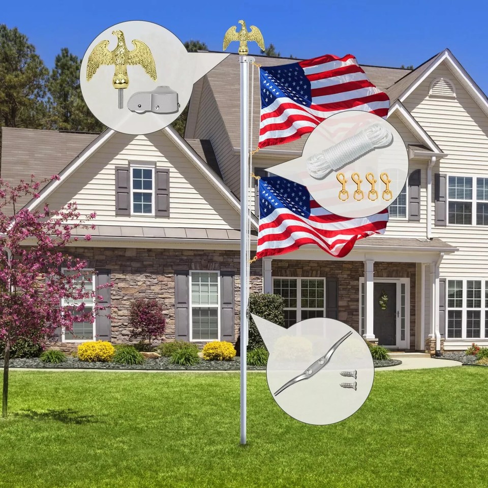 Flagpole Hardware Repair Parts Kit - 50 Feet Halyard Rope+7" Eagle ...