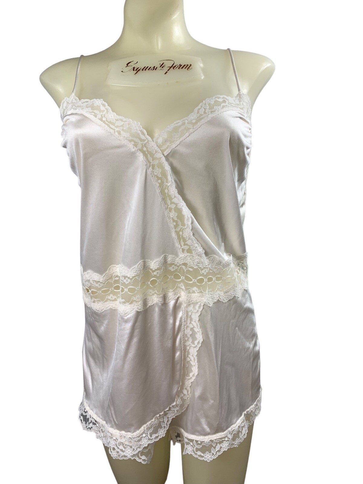 Vintage Flair teddy pink satin shiny soft lace one pi… - Gem