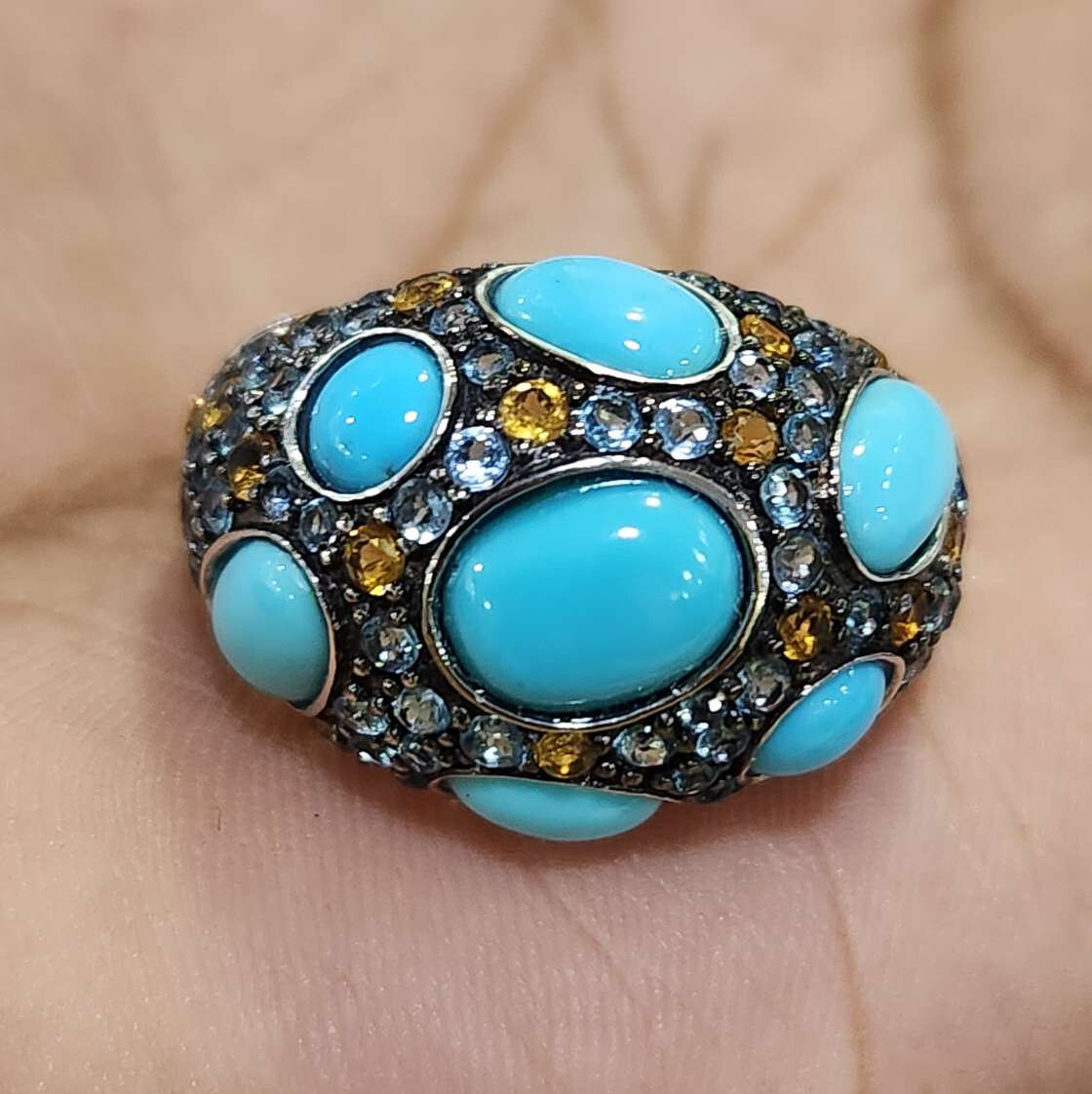 QVC Turquoise & 1.75 ct tw Multi-Gemstone Sterling Ring Pre-owned ...