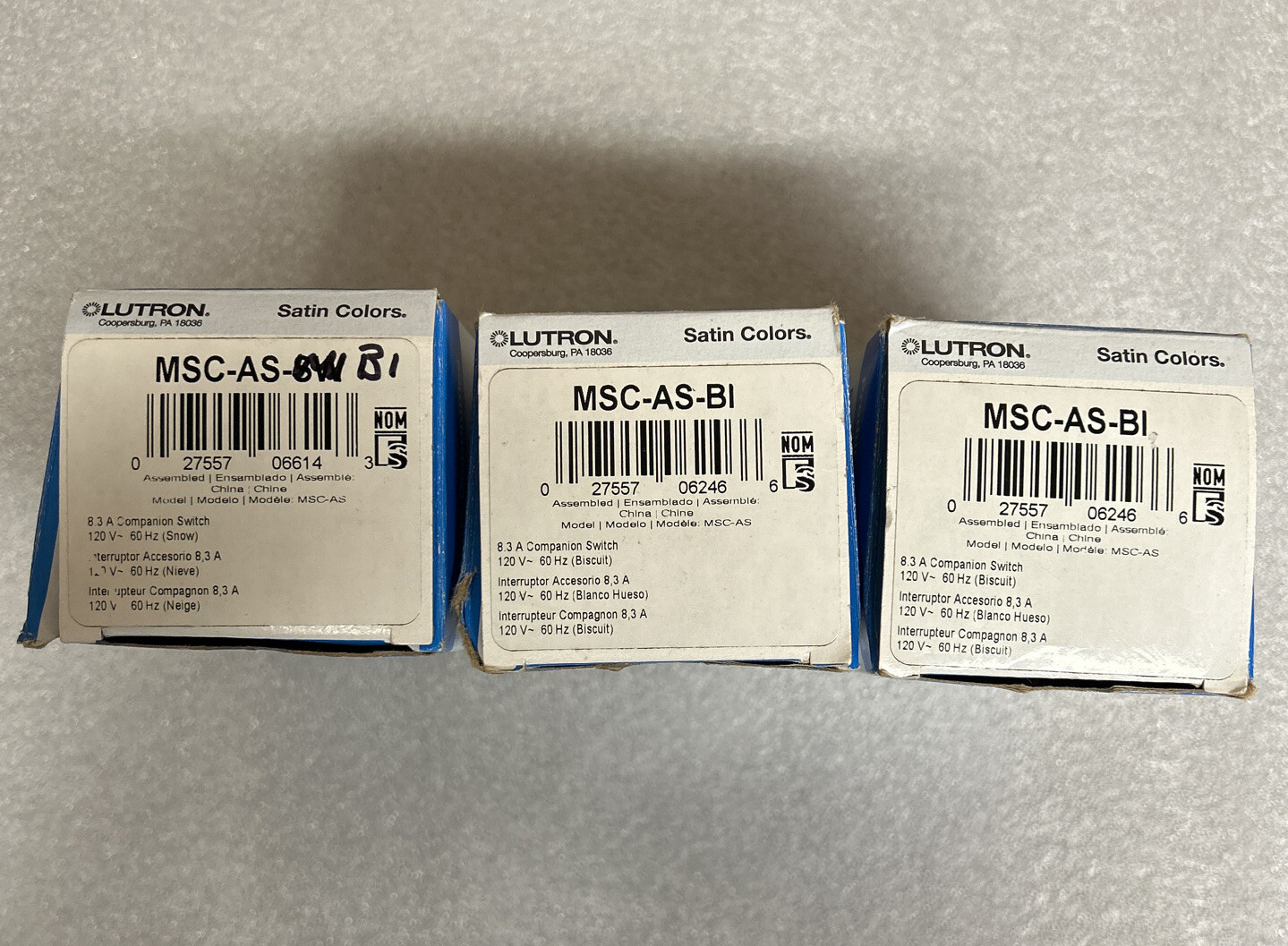 Lot of 3 Lutron MSC-AS-BI Companion Switch. BISCUIT COLOR. New Open Box ...