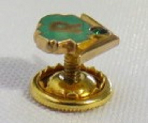 ~VINTAGE 10K YELLOW GOLD ENAMEL "R" LAPEL PIN WITH EMERALD STONE~ | eBay