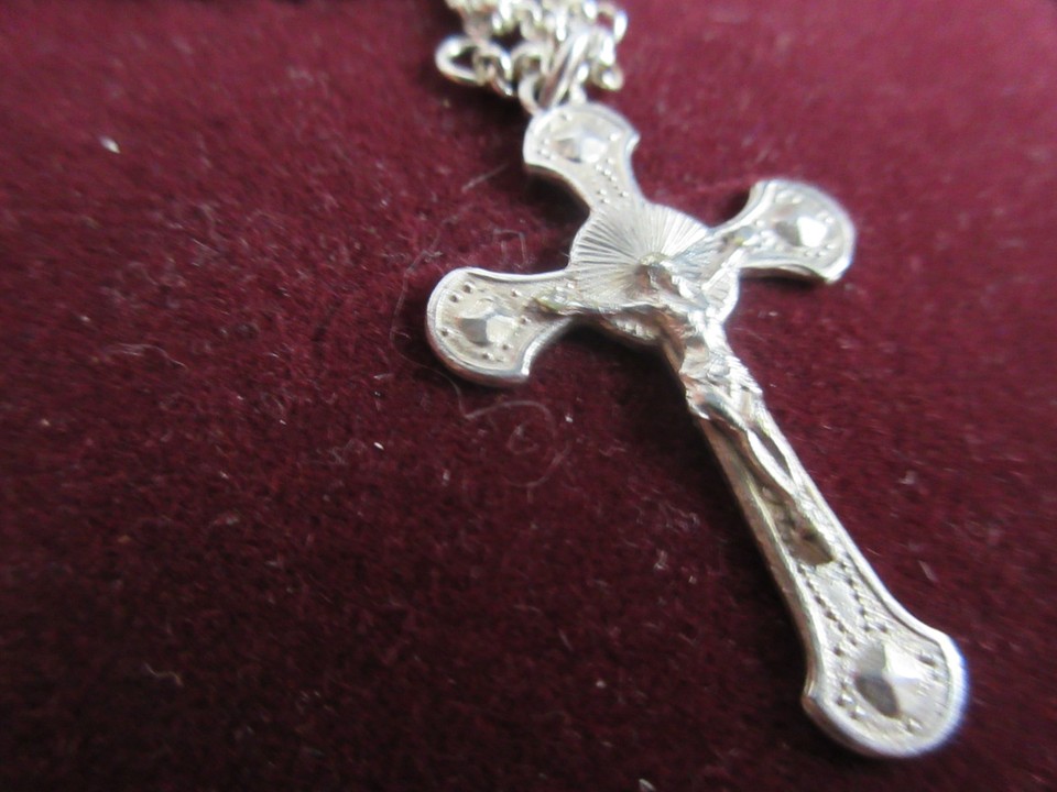 Lovely vintage Italian sterling silver religious cross pendant necklace ...