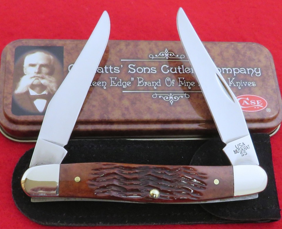 Case Platts Muskrat Knife 2006 Era Beautiful Walnut Bone MIB Platts Tin ...