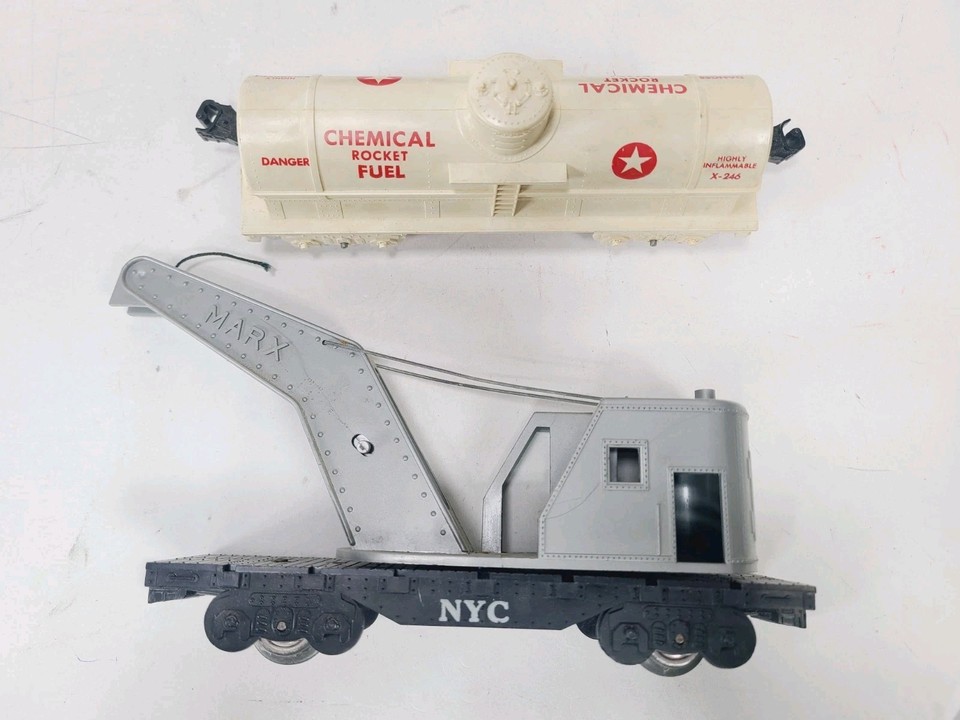 Marx Plastic Train 8pc Lot - Rocket Fuel X-246, NYC Crane, Gondola ...
