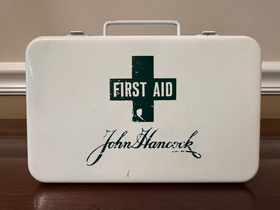 Vintage John Hancock Metal First Aid Kit Box - Empty - Wall Mount ...