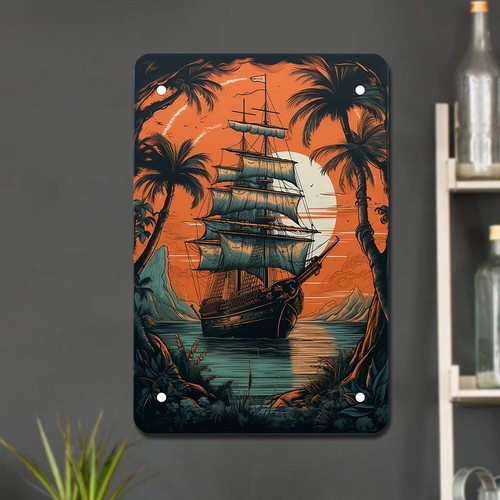 Vintage Metal Plate Boat Rectangular Iron Painting Wall Art Home Decor ...