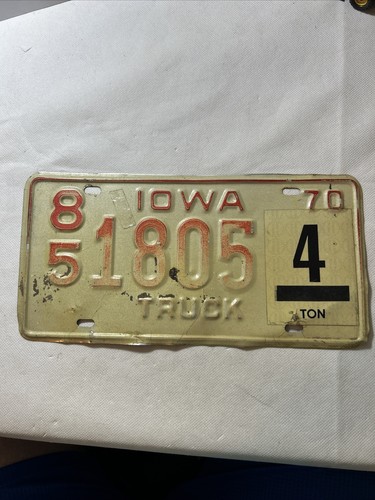 Vintage Iowa License Plate: 1970 red white truck old antique 4 ton Used ...