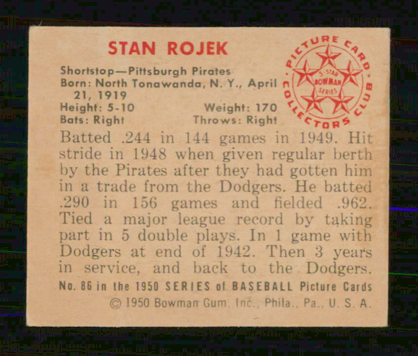 1950 BOWMAN # 86 STAN ROJEK 18775 | eBay