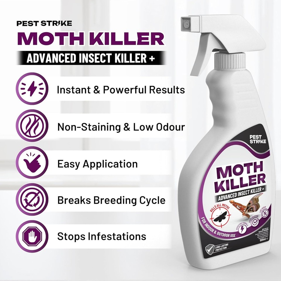 Moth Killer Spray Indoor Outdoor 500ml Fast Acting Moth Repellent Safe ...