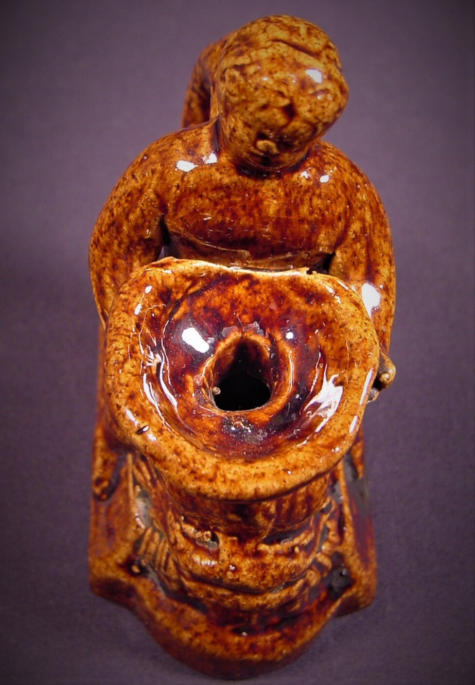 RARE ANTIQUE 1800s BOY RIDING DOLPHIN INK WELL ROCKINGHAM GLAZE YELLOW ...