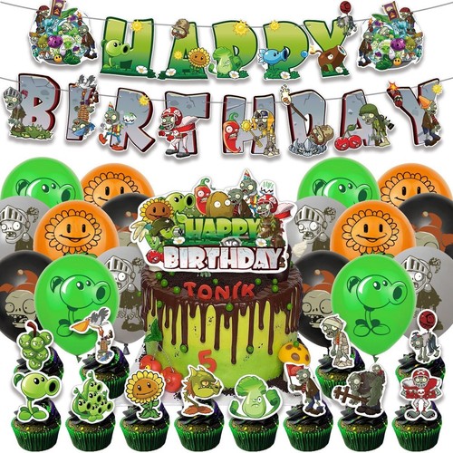 Plants vs Zombies Party Supplies Decorations Set Balloons Banner Cake ...