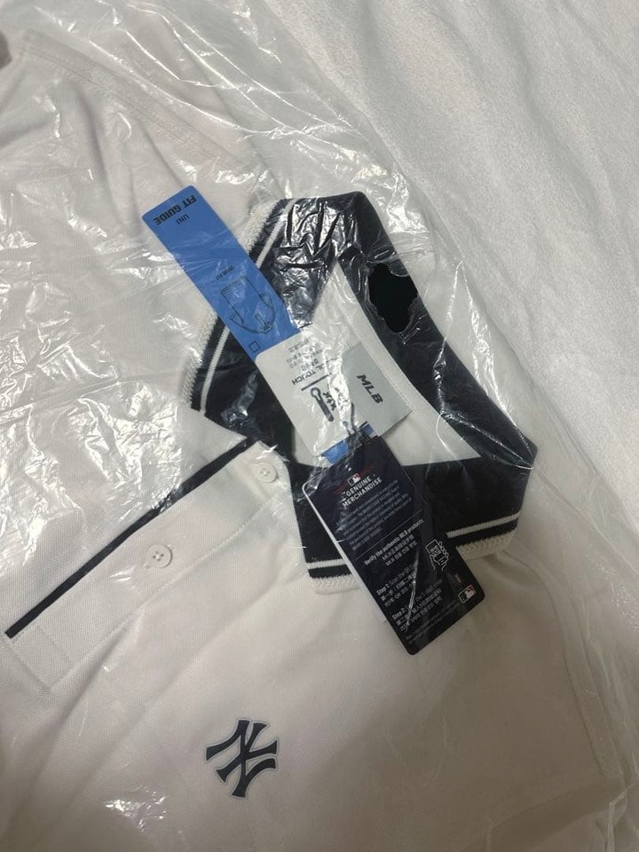 MLB Korea New York Yankees Polo Shirt L White/Navy Unopened with Tags ...