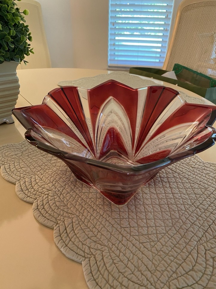 Crystal Ruby Red Cut To Clear Accent Glass Bowl 11" Wide & 5 1/5" Tall ...