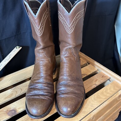 VTG Justin Roper Boots Mens 7D Smooth Ostrich Exotic Brown Western ...