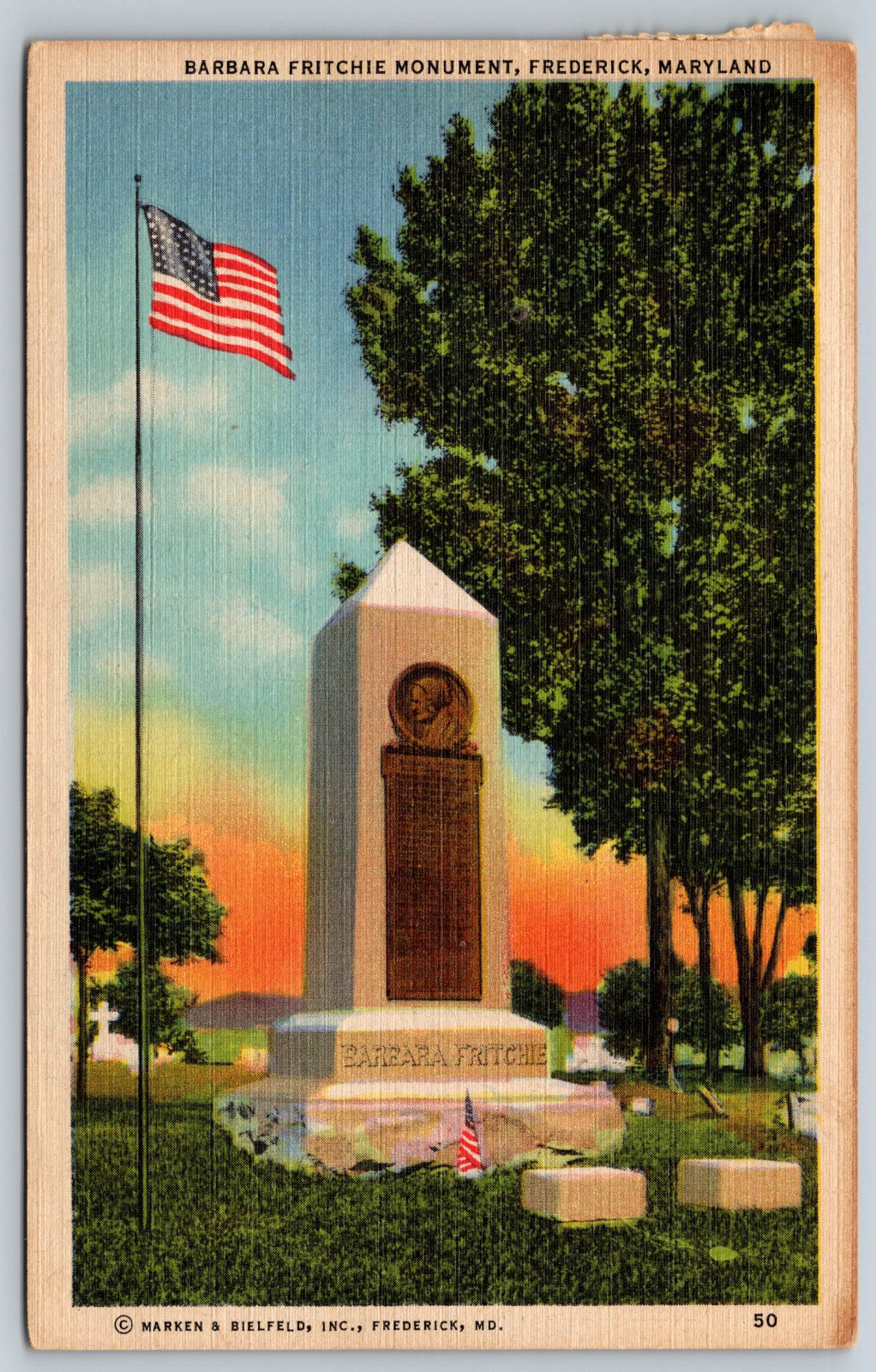 Postcard Barbara Fritchie Monument Flag Frederick, MD G5 | eBay