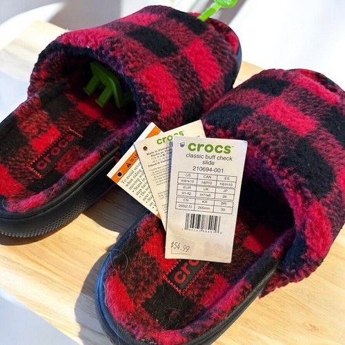 Crocs Unisex Plaid Slide Slippers Red/Black Faux Fur Lined Size W10/M8 ...