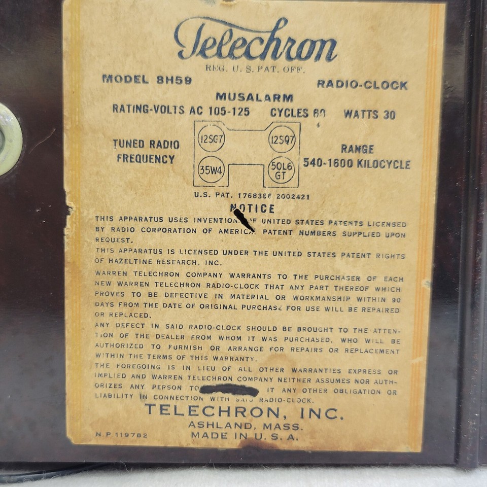 1948 Telechron 8H59 Musalarm Clock 4 Tube AM Radio Restorative Art Deco ...