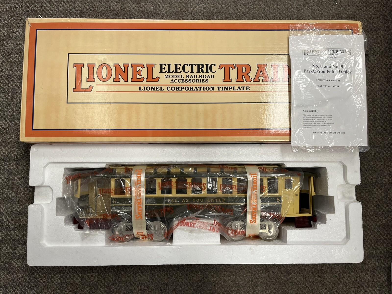 + Lionel MTH Standard Gauge Tinplate No. 8 Pay-As-You-Enter Trolley 11 ...