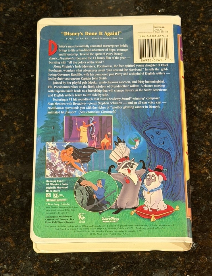 Pocahontas (VHS, ‘95) Walt Disney Masterpiece - Clamshell Case. Works ...
