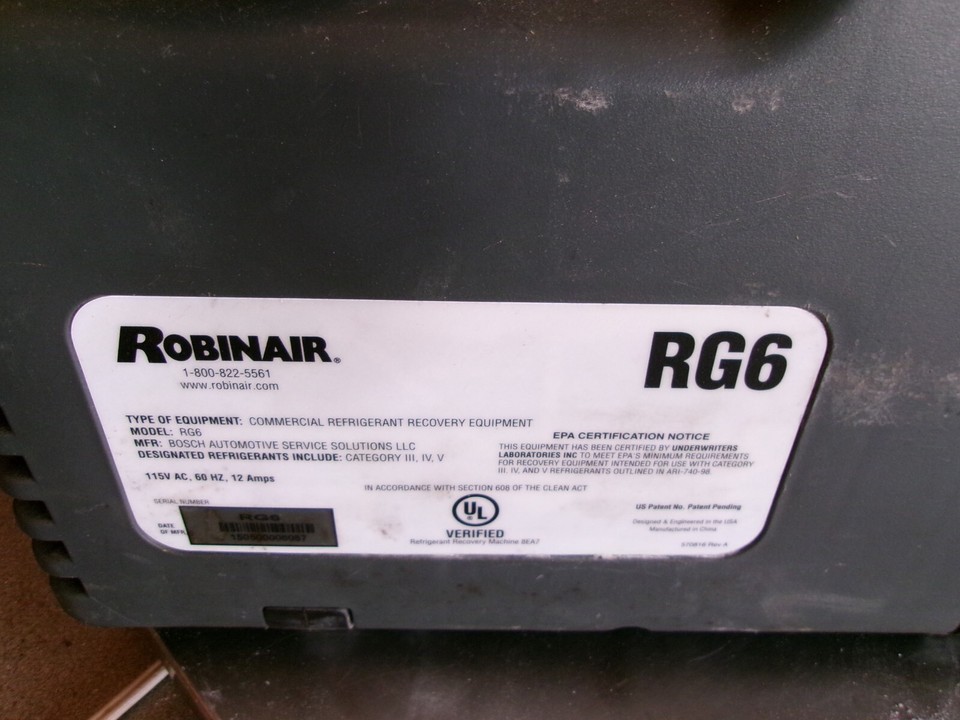 Robinair RG6 Commercial Recovery Machine FL | eBay