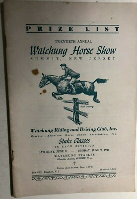 WATCHUNG STABLES (NJ) 20th Annual HORSE SHOW 20-page Prize List June 8 ...