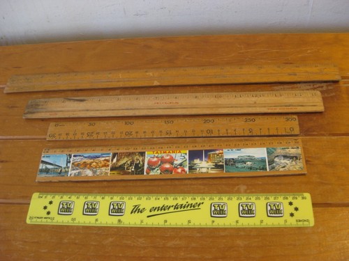 5 x Retro Rulers (TV Week / Tasmania / Timber 15" Rulex / 12" & 18 ...