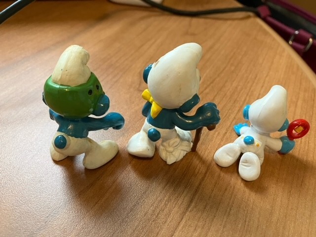 Vintage Smurfs 1980's Baby with Rattle, Injured w/cast and cane, Cycle ...