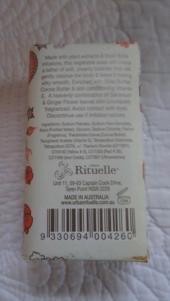 URBAN RITUELLE Scented Shea Butter Soap Geranium & Ginger Flower 4.6 oz ...