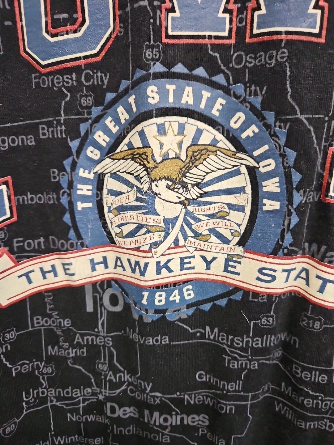 Vtg Hawkeye State 90's Iowa USA Map All Over Print Lo… - Gem